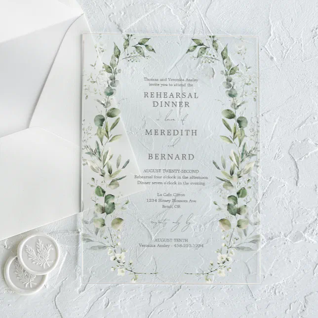 Elegant Botanical Wedding Rehearsal Dinner Acrylic Invitations | Zazzle
