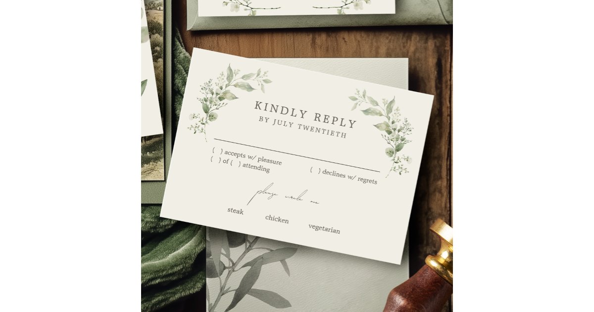 Elegant Botanical Wedding RSVP Response Card | Zazzle