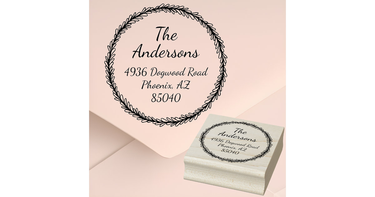 Elegant Botanical Wreath Return Address Ink Stamp | Zazzle