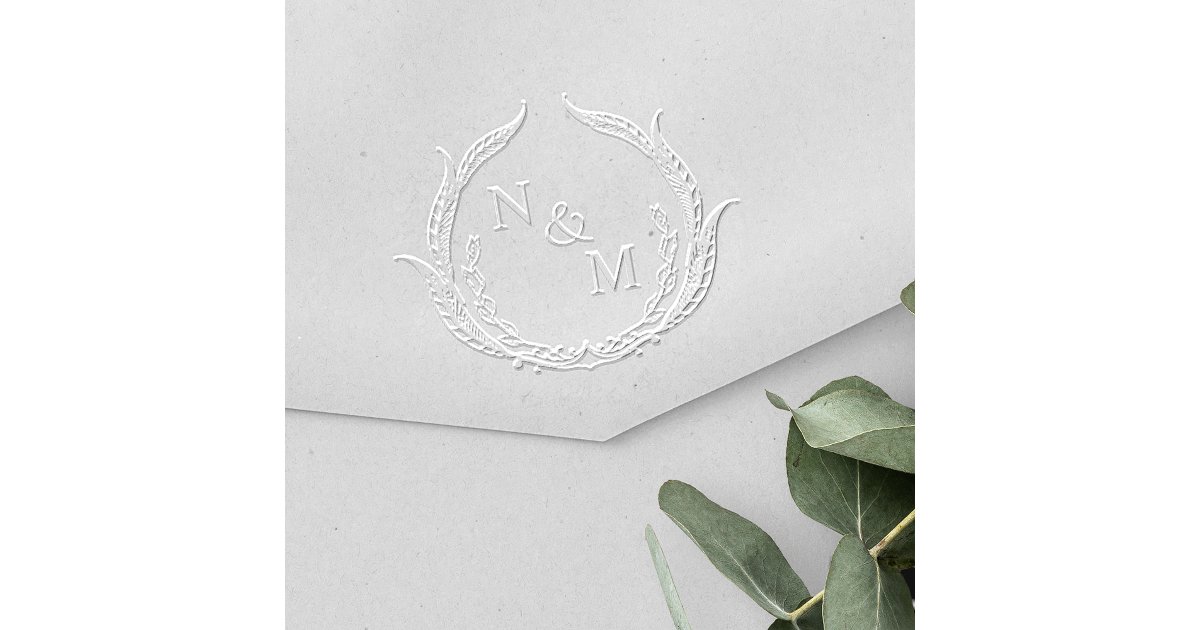 Elegant Botanical Wreath Wedding Monogram Embosser | Zazzle