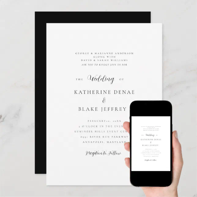 Elegant Both Parents Black & White Wedding Invitation | Zazzle