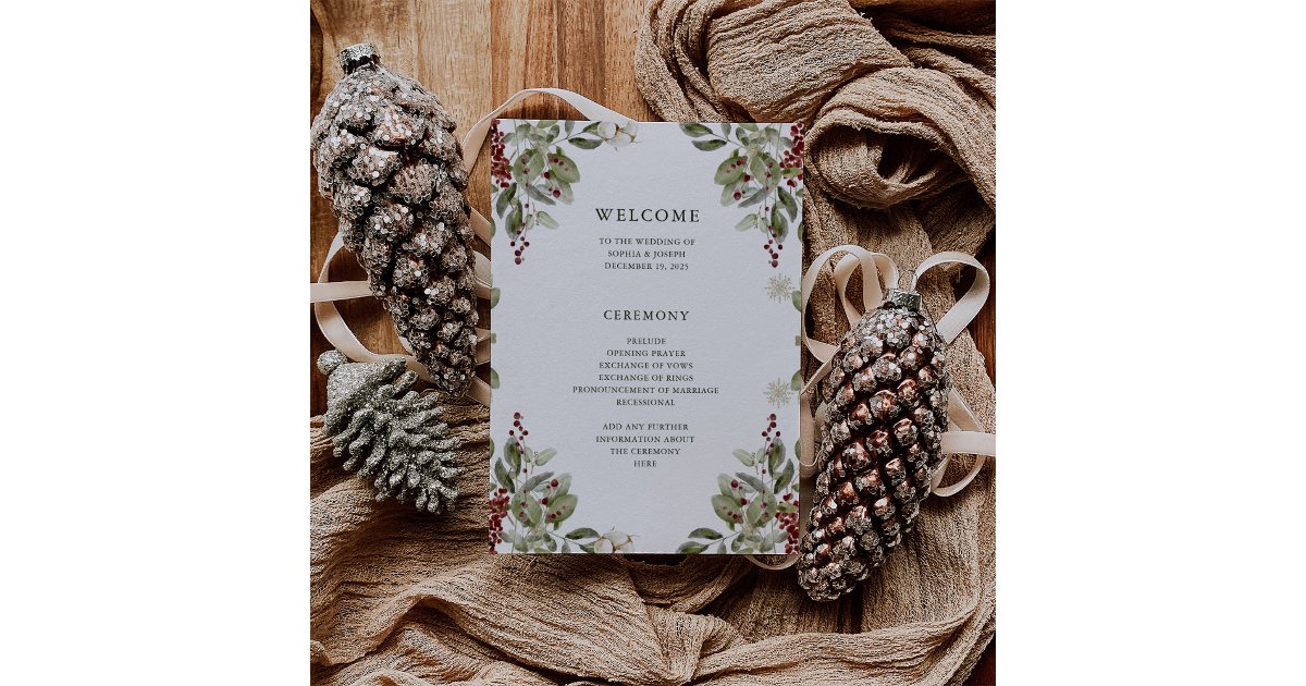 Elegant Bouquet | Christmas Holiday Wedding Program | Zazzle