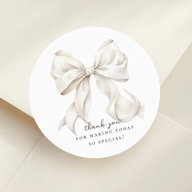 Elegant Bow Bridal Shower Gift Classic Round Sticker | Zazzle