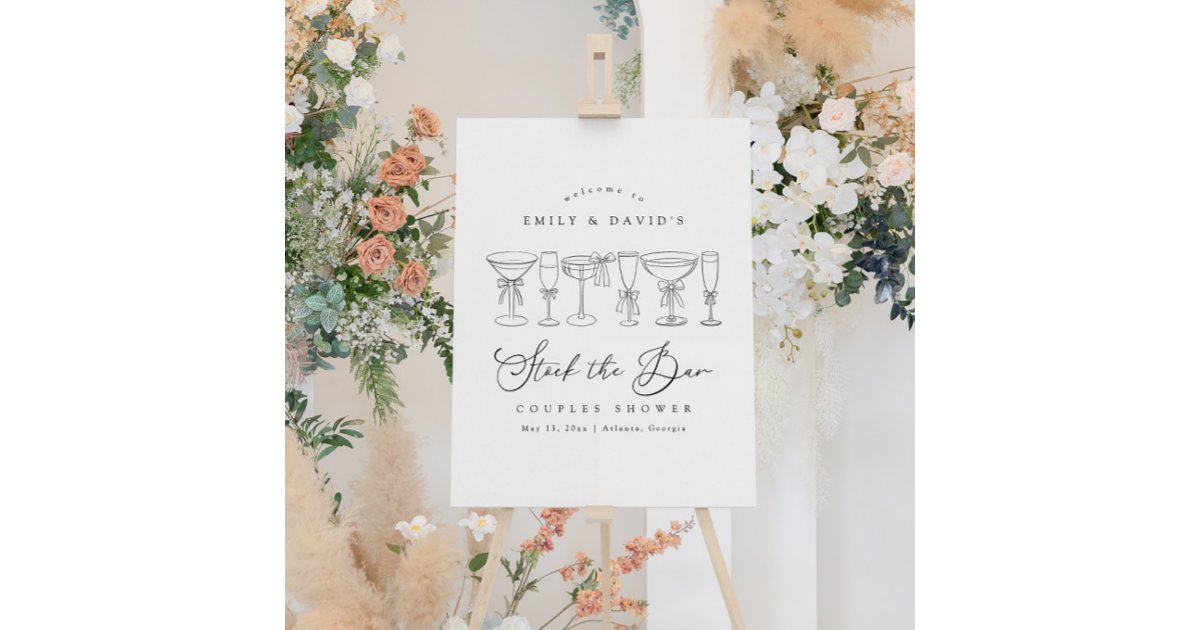 Elegant Bow Drinks Stock The Bar Welcome Sign | Zazzle