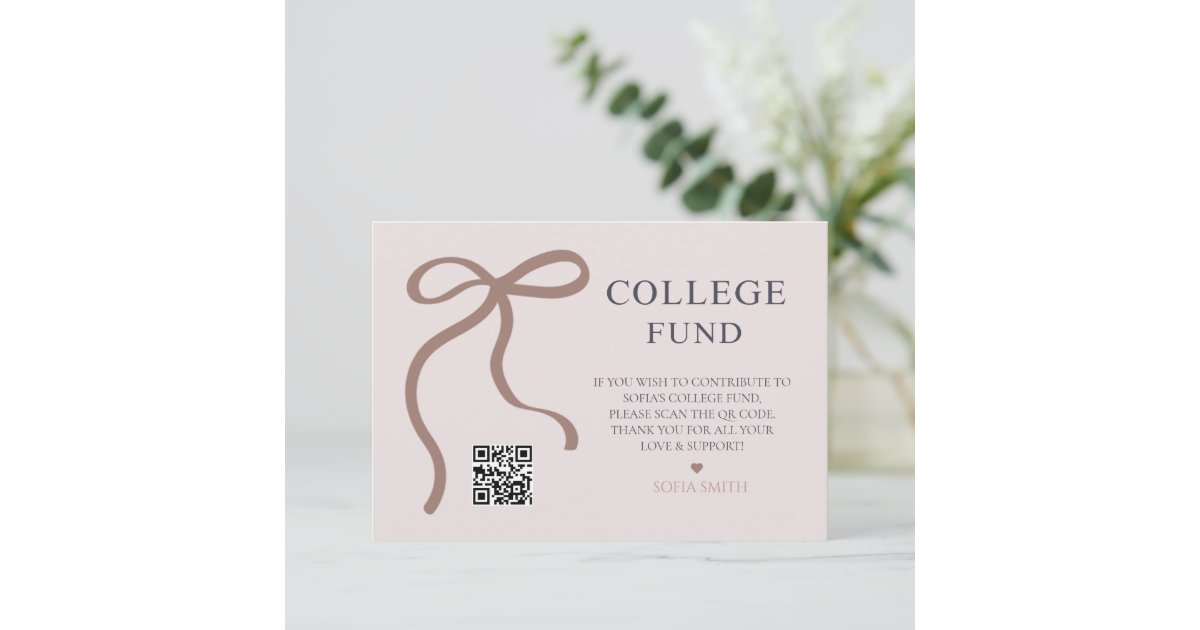 Elegant Bow Graduation College Fund QR Code Thank You Card | Zazzle