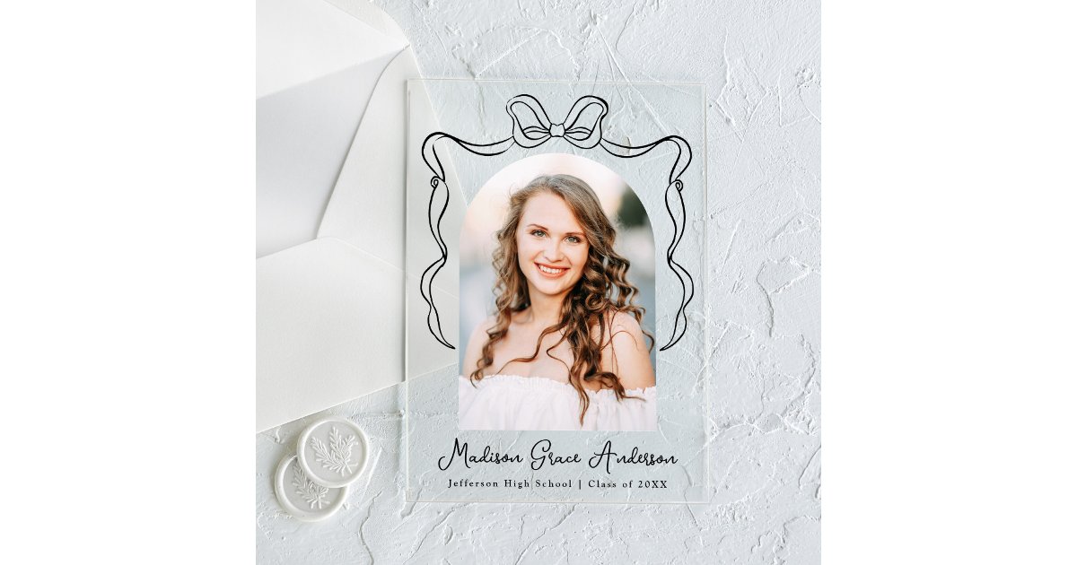 Elegant Bow Photo Acrylic Graduation Announcement | Zazzle