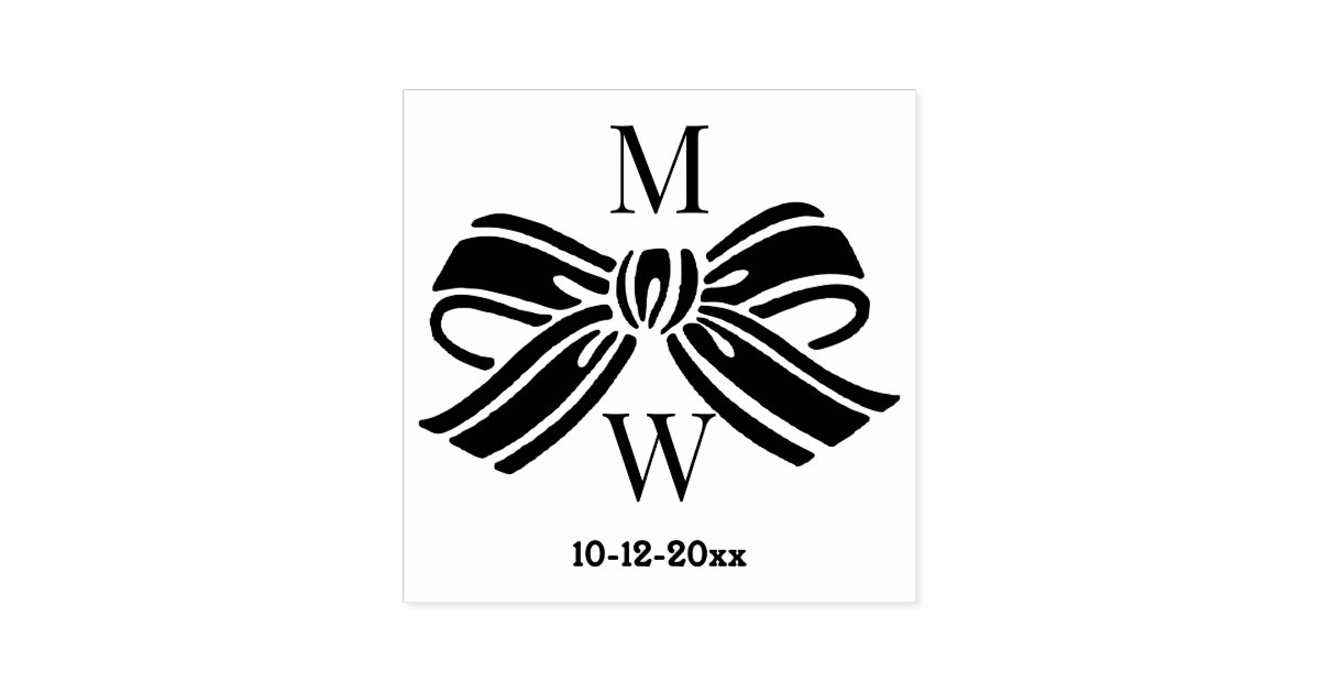 Elegant Bow Ribbon #5V Wedding Couple Initials Dt Self-inking Stamp ...
