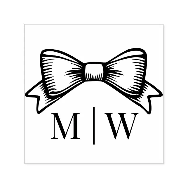Elegant Bow Ribbon #6 Wedding Couple Initials Self-inking Stamp | Zazzle