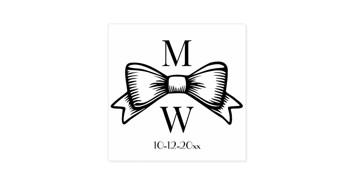 Elegant Bow Ribbon #6V Wedding Couple Initials Dt Self-inking Stamp ...