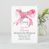 Elegant Bows before Vows Pink Bachelorette Party Invitation | Zazzle