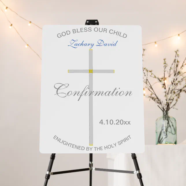 Elegant Boy Confirmation Silver Cross Foam Board | Zazzle
