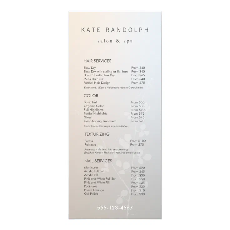 Elegant Branch Salon Price List Service Menu | Zazzle