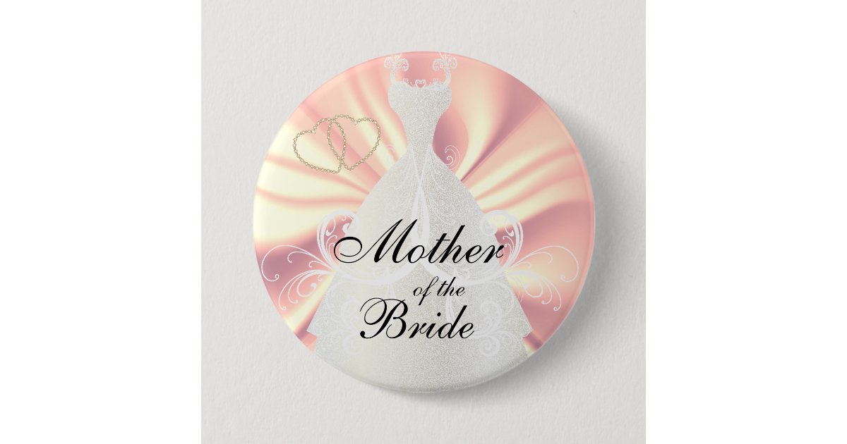 Elegant Bridal Dress on Rose Satin Pinback Button | Zazzle