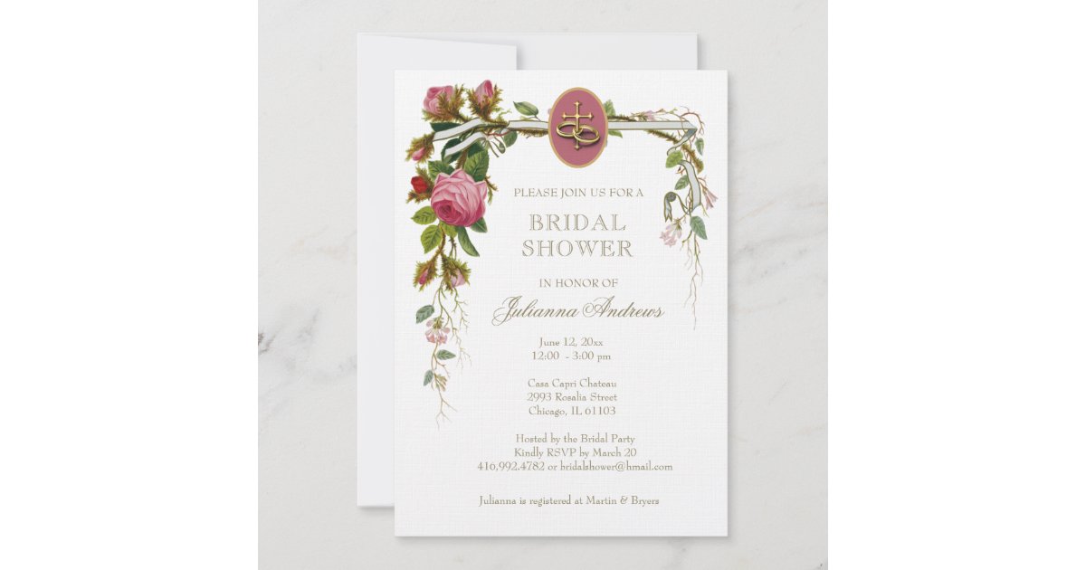 Elegant Bridal Shower Christian Roses Invitation | Zazzle