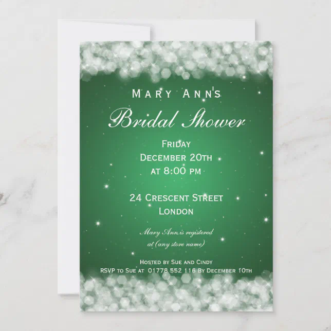 Elegant Bridal Shower Party Sparkle Emerald Green Invitation | Zazzle