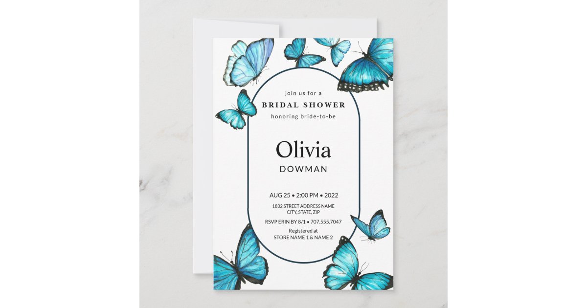 Elegant Bridal Shower. Romantic frame butterflies Invitation | Zazzle
