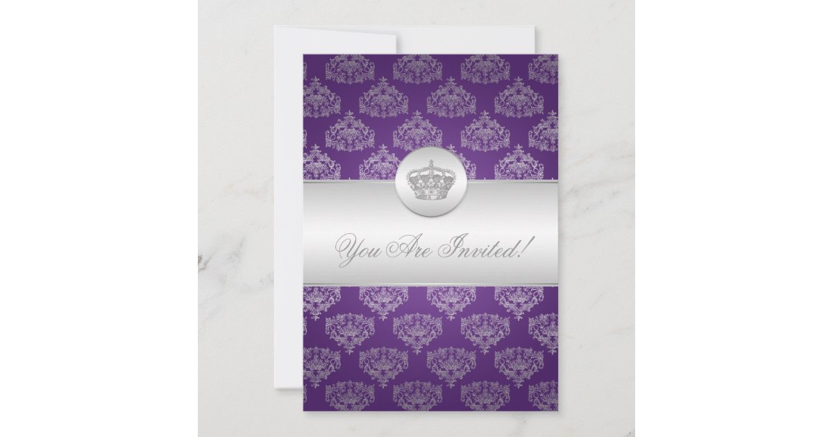 Elegant Bridal Shower Royal Crown Purple Invitation | Zazzle
