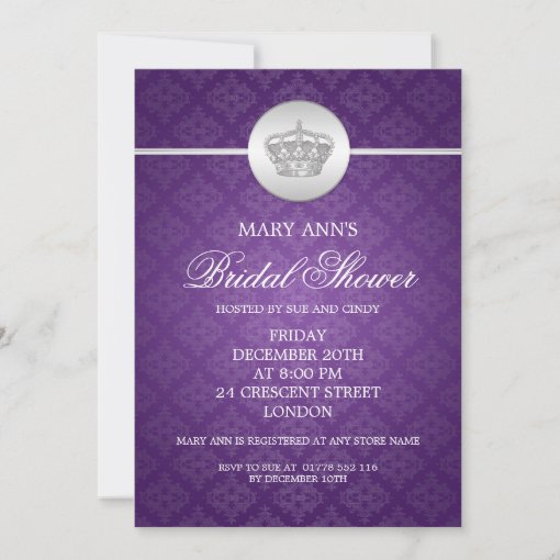 Elegant Bridal Shower Royal Crown Purple Invitation | Zazzle