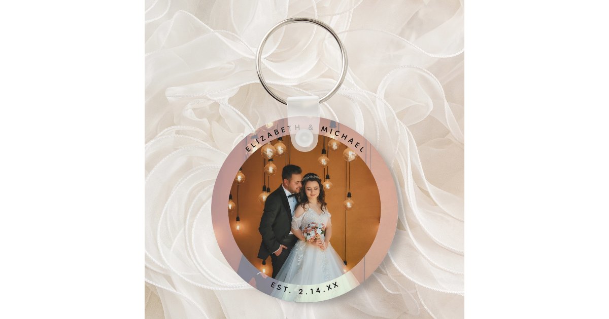 Elegant Bride and Groom Couple Photo Wedding Favor Keychain | Zazzle