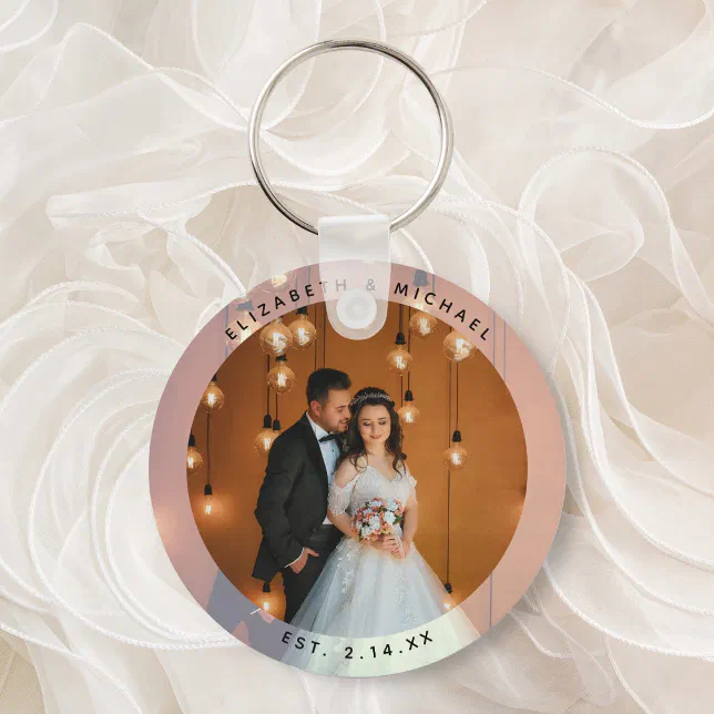 Elegant Bride and Groom Couple Photo Wedding Favor Keychain | Zazzle