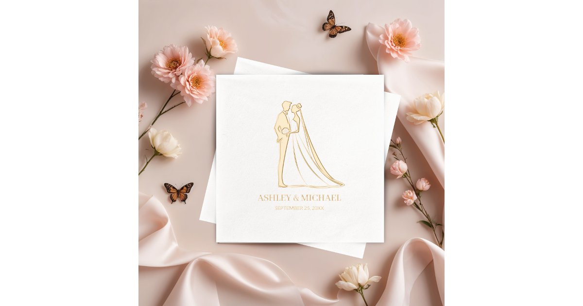 Elegant Bride and Groom Wedding Foil Napkins | Zazzle