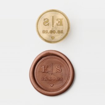 Elegant Bride Groom Initials Wedding Date Heart Wax Seal Stamp | Zazzle