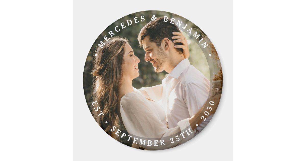 Elegant Bride Groom Modern Photo Name Date Wedding Magnet | Zazzle.com