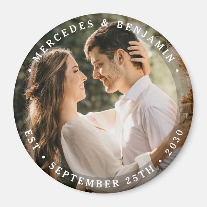Elegant Bride Groom Modern Photo Name Date Wedding Magnet | Zazzle.com