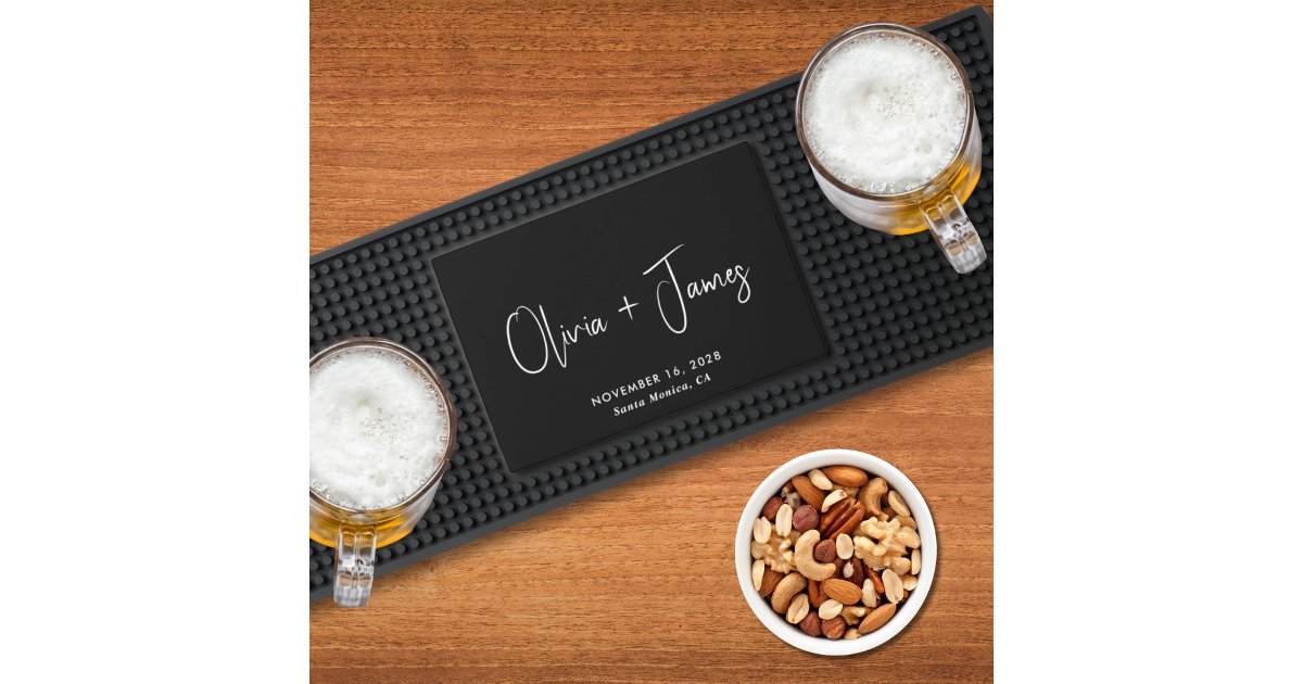 Elegant Bride Groom Monogram Wedding Bar Mat | Zazzle