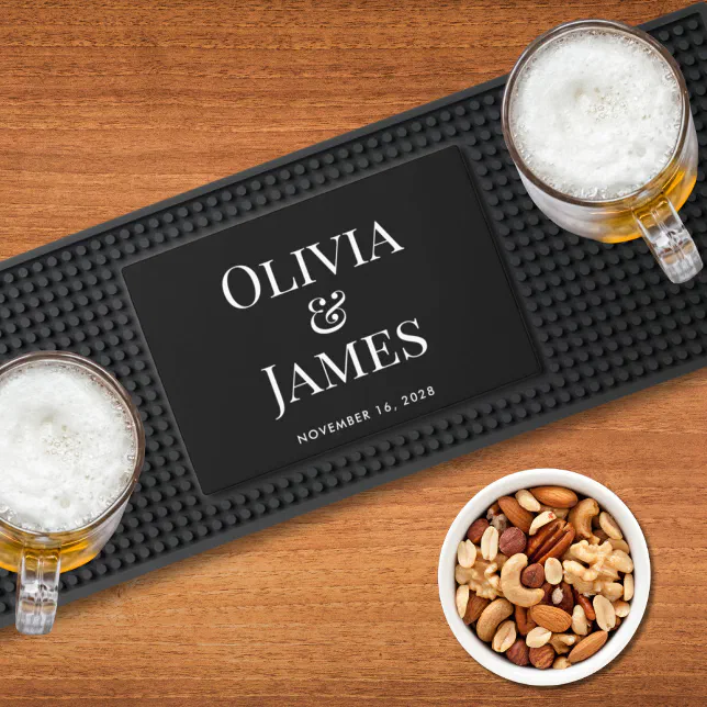 Elegant Bride Groom Monogram Wedding Black Bar Mat | Zazzle