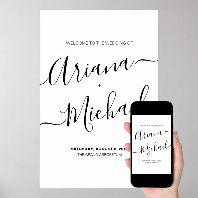 Elegant Bride Groom Names Script Custom Wedding Poster | Zazzle