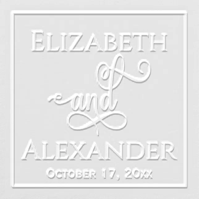 Elegant Bride Groom Names Wedding Typography #3 Fr Embosser | Zazzle