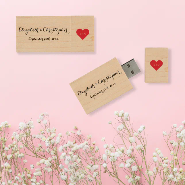 Elegant Bride Groom Wedding Couple Wood USB Drive | Zazzle