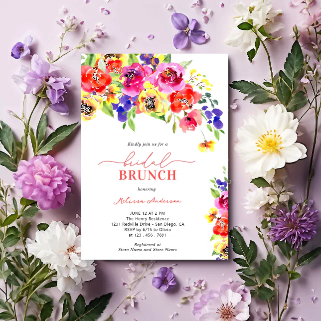 Elegant Bright Colorful Floral Bridal Brunch Invitation | Zazzle
