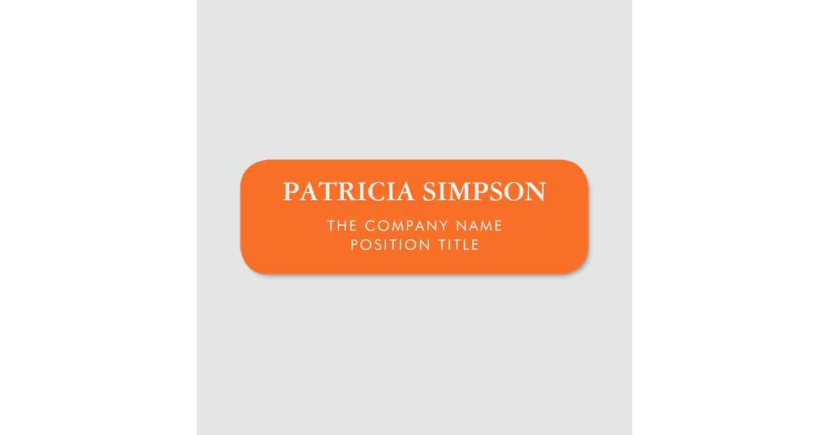 Elegant Bright Orange And White: Bold Professional Name Tag | Zazzle