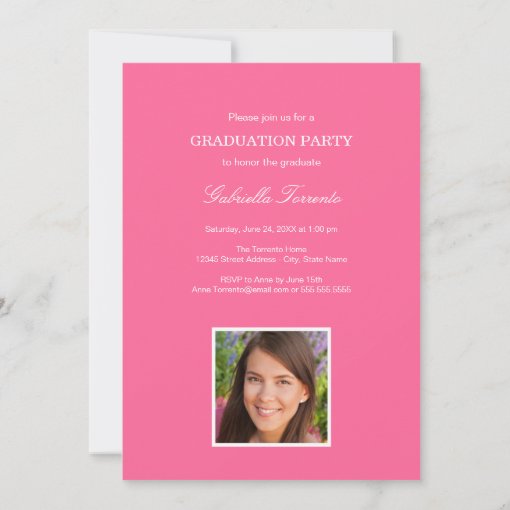 Elegant Bright Pink Custom Photo Graduation Party Invitation | Zazzle