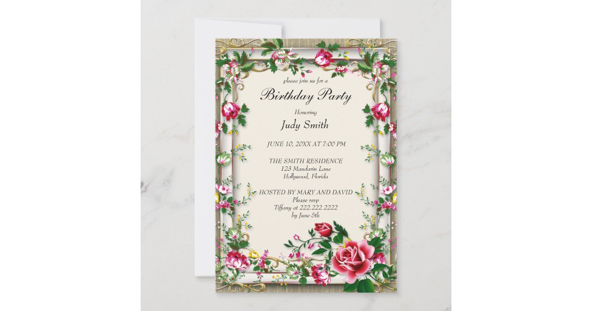 Elegant Bright Pink Floral Birthday Invitation | Zazzle