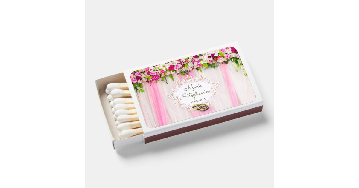 Elegant Bright Pink Floral Wedding Matchboxes | Zazzle