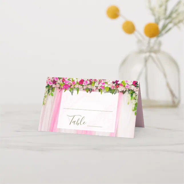 Elegant Bright Pink Floral Wedding table number Place Card | Zazzle