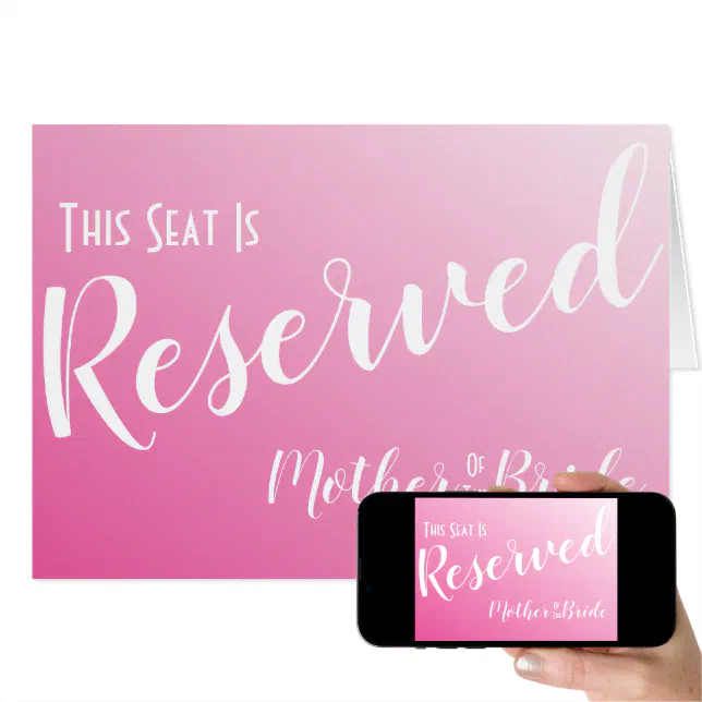 Elegant Bright Pink Reserved Seat Wedding Sign | Zazzle
