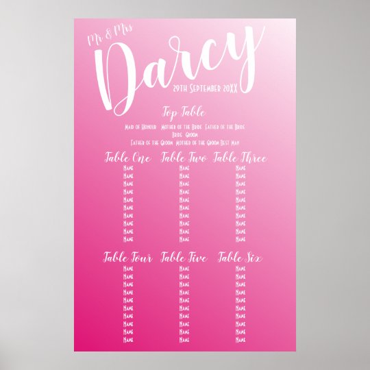 Elegant Bright Pink Seating Chart | Zazzle.com
