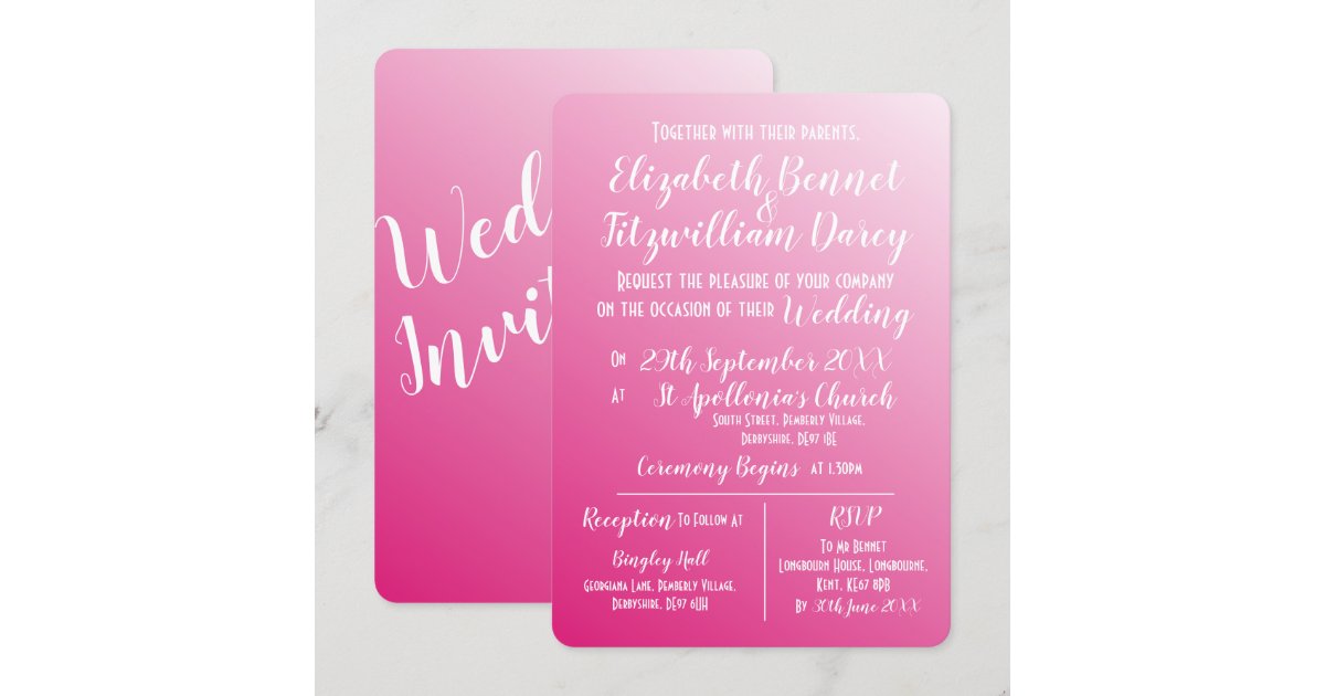 Elegant Bright Pink Wedding Invitation | Zazzle