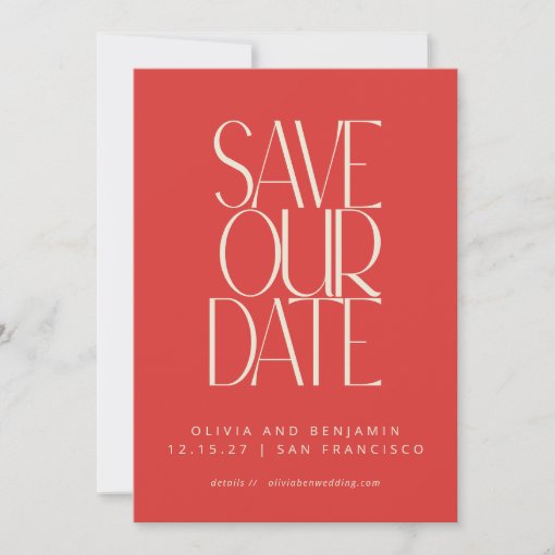 Elegant Bright Red Mid Century Modern Typography Save The Date | Zazzle