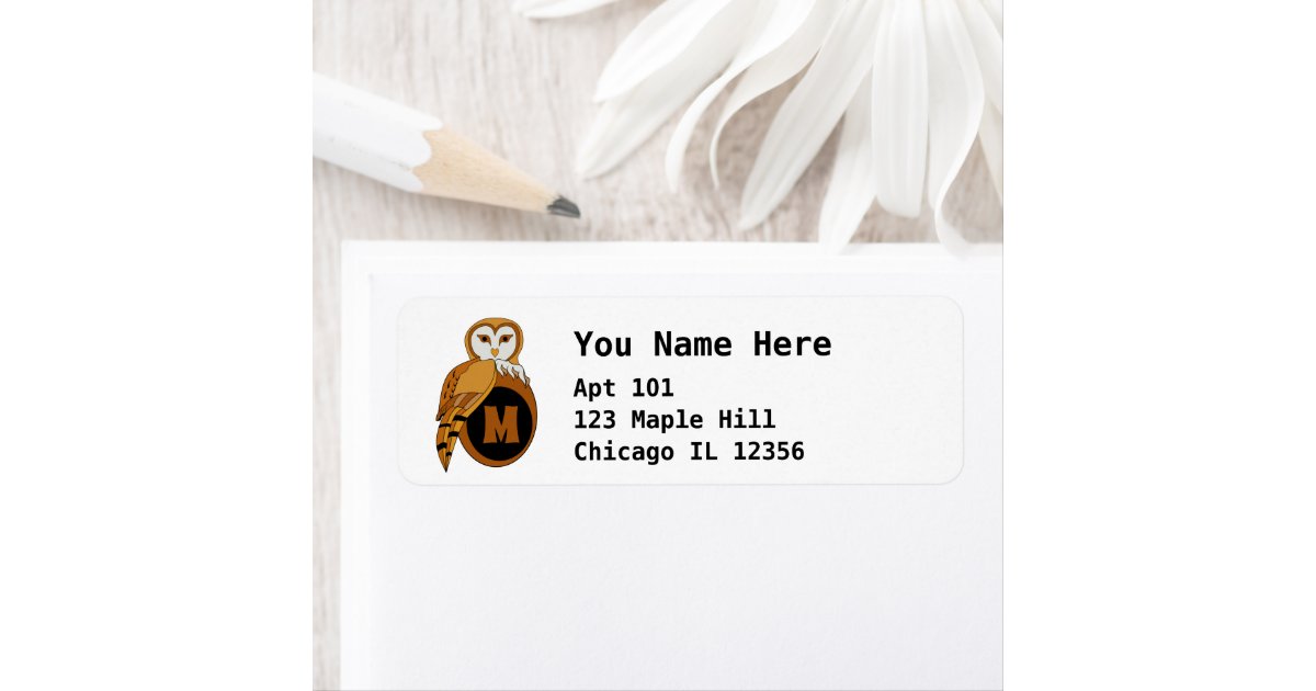Elegant British Barn Owl Monogram Label | Zazzle