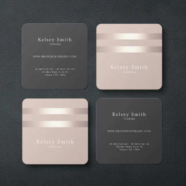 Elegant Bronze And Faux Gold Foil Stripe Square Business Card | Zazzle