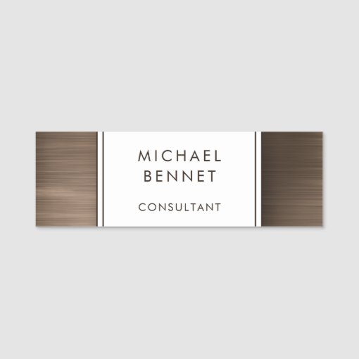 Elegant Bronze Brown Brushed Metallic Business Name Tag | Zazzle
