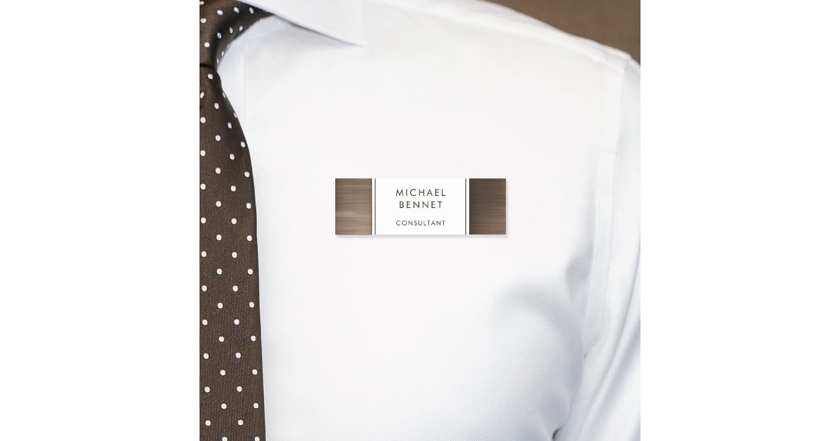 Elegant Bronze Brown Brushed Metallic Business Name Tag | Zazzle