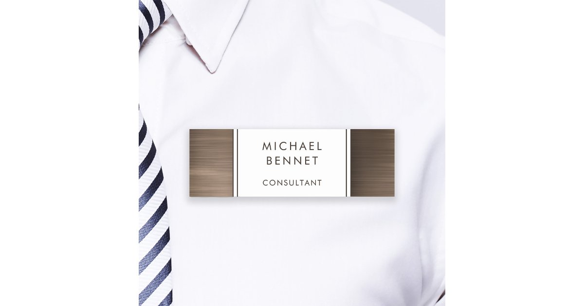 Elegant Bronze Brown Brushed Metallic Business Name Tag | Zazzle