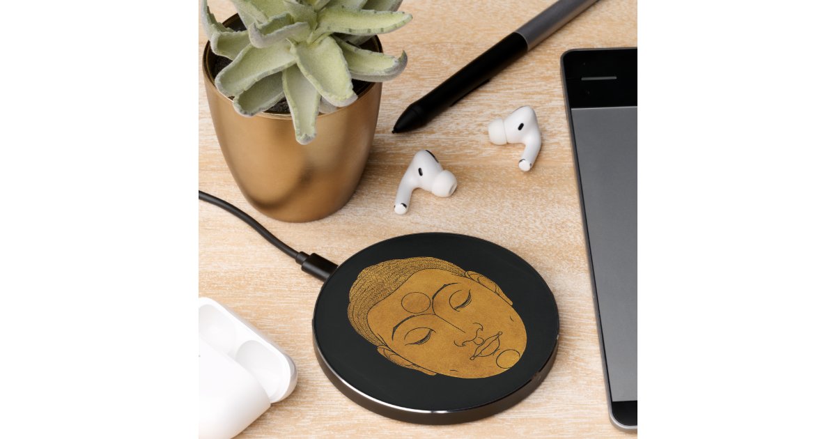 Elegant Bronze Buddha Zen Black Line Drawing Wireless Charger | Zazzle