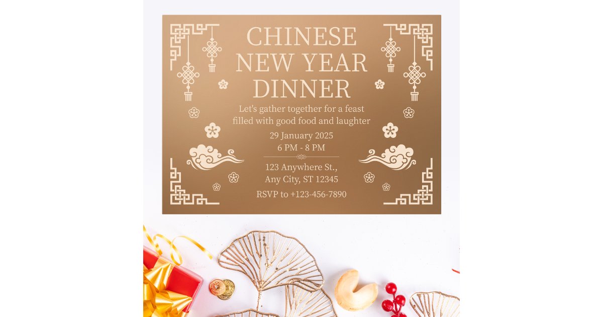 Elegant Bronze Chinese New Year Dinner Invitation | Zazzle
